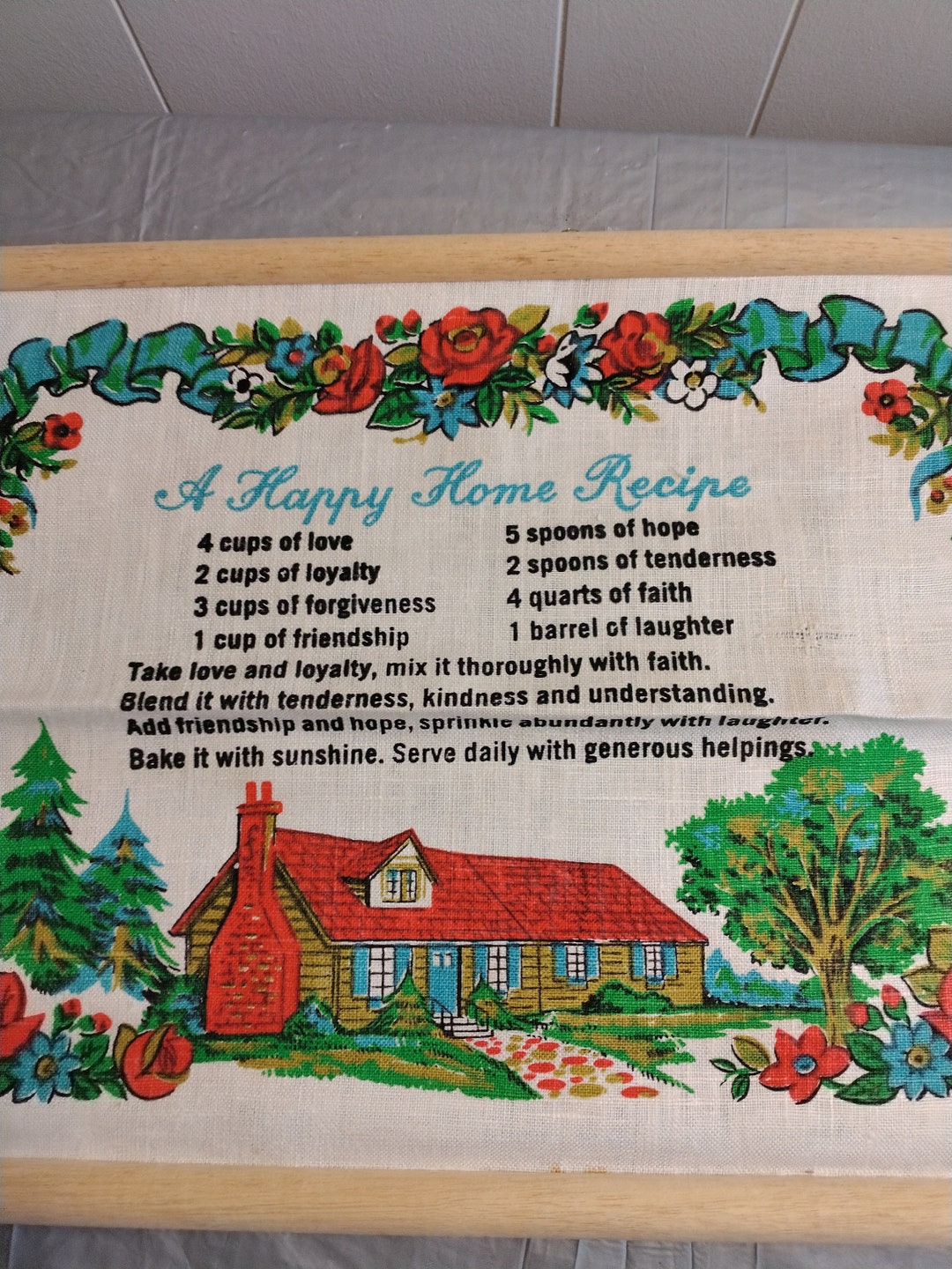 Vintage Textile Wall Hanging, Recipe for Happy Home Wall Hanging - Etsy