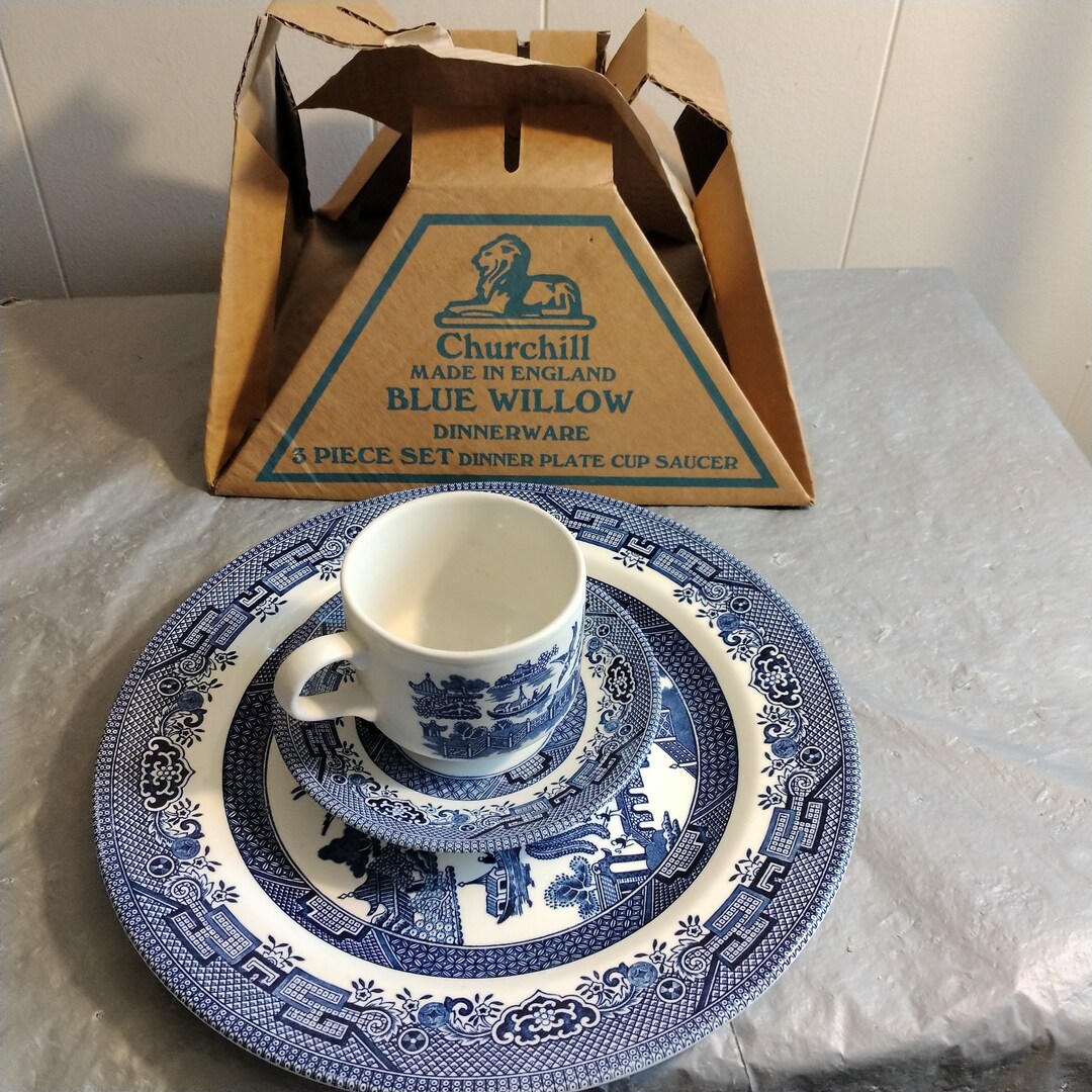 2 NOS Churchill Blue Willow Dinner Plate Cup & Saucer Sets - Etsy