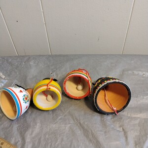 4 Vintage Ceramic Painted Clay Pottery Bells Folk Art - Etsy