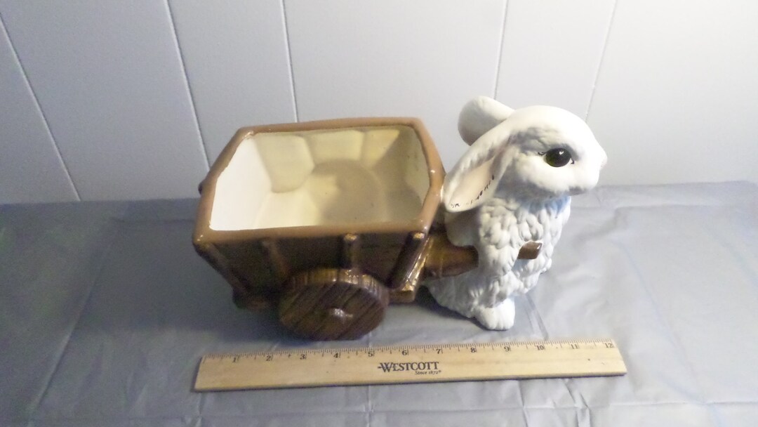 Large Vintage Rabbit Planter Bunny Rabbit Pulling Wagon - Etsy
