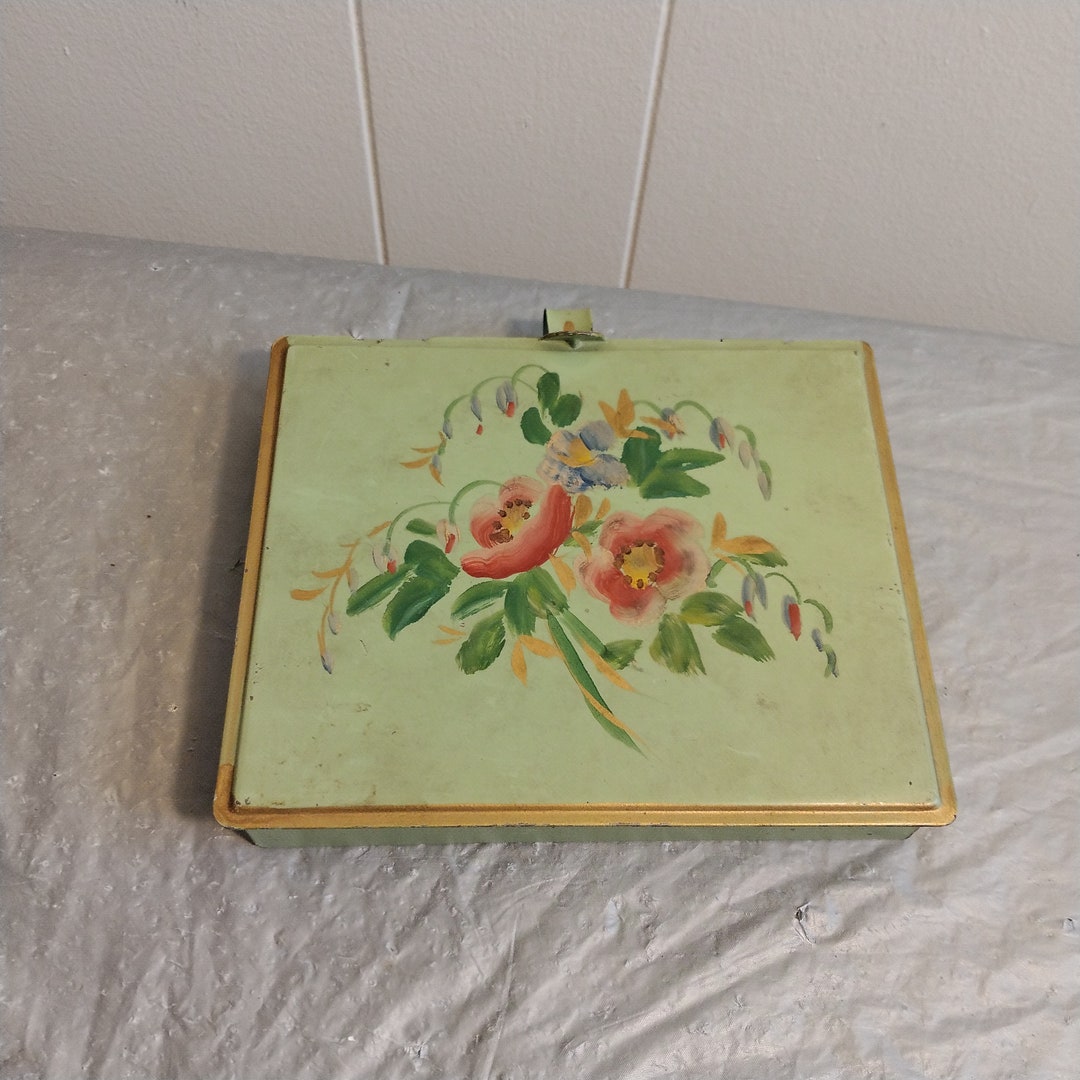 Vintage Hand Painted Silent Butler Tin, Floral Design - Etsy