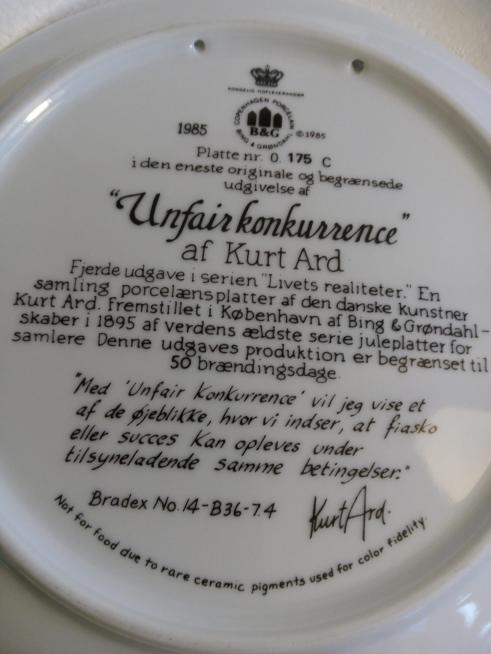 1980s Bradex Unfairkonkurrence Af Kurt Ard Collector's Plate - Etsy