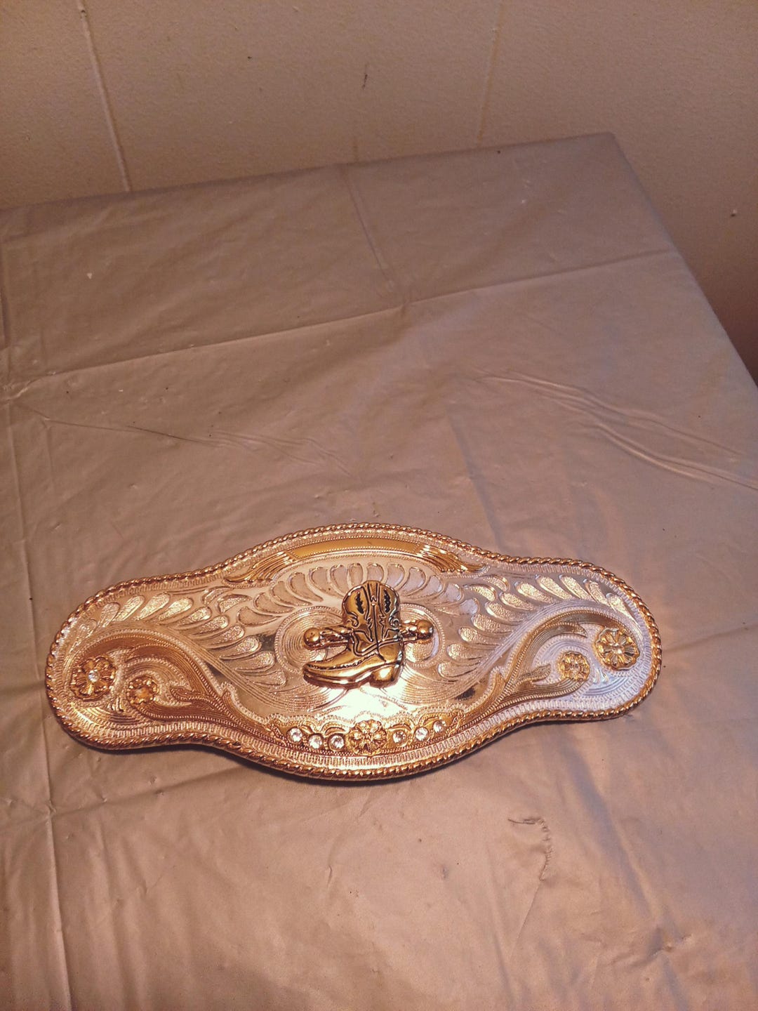 8" Western Cowboy Boot Theme Belt Buckle, Silver & Gold Tone Metal - Etsy