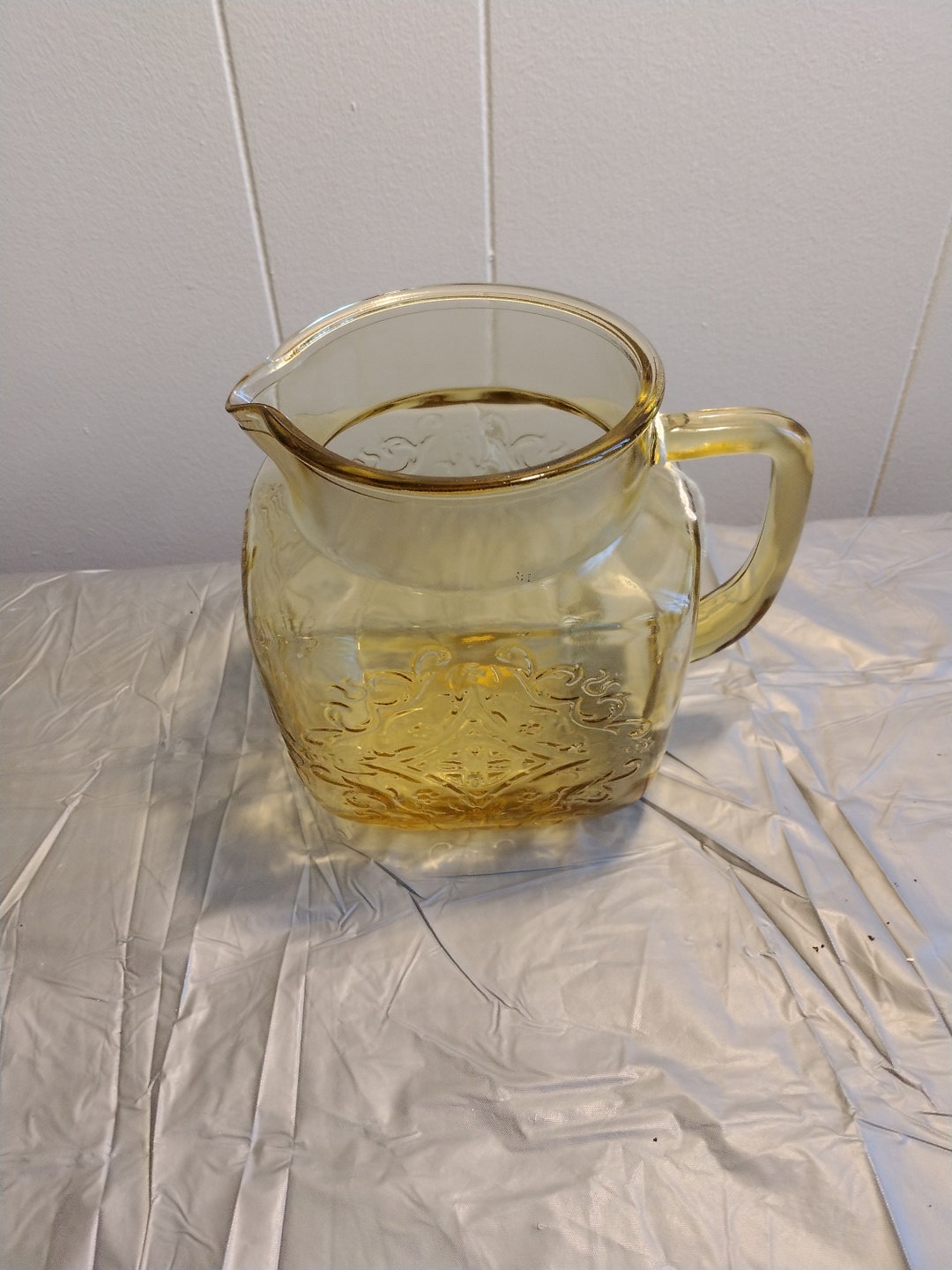 Vintage Amber Depression Pitcher, Square Pitcher - Etsy