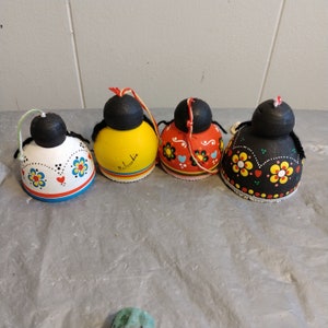 4 Vintage Ceramic Painted Clay Pottery Bells Folk Art - Etsy