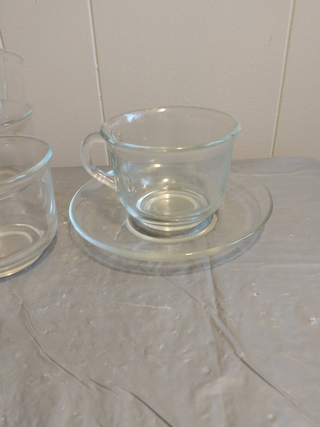 Set of 4 Arcoroc France 8 1/2" Tea Cups and Saucers, Clear Glass - Etsy