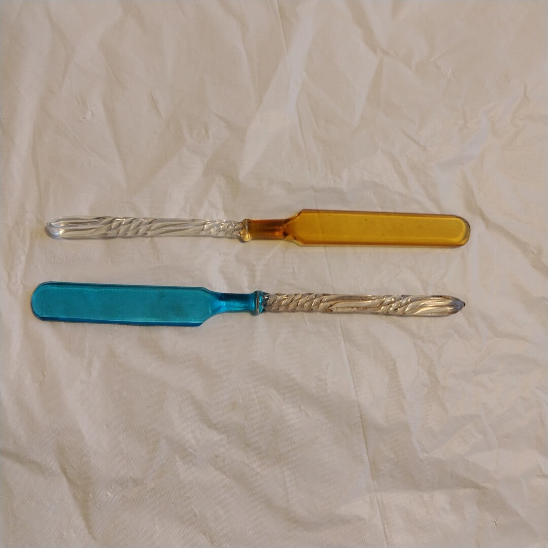 2 Vintage Colored Glass Knife Knives, Amber Blue Glass Knives - Etsy