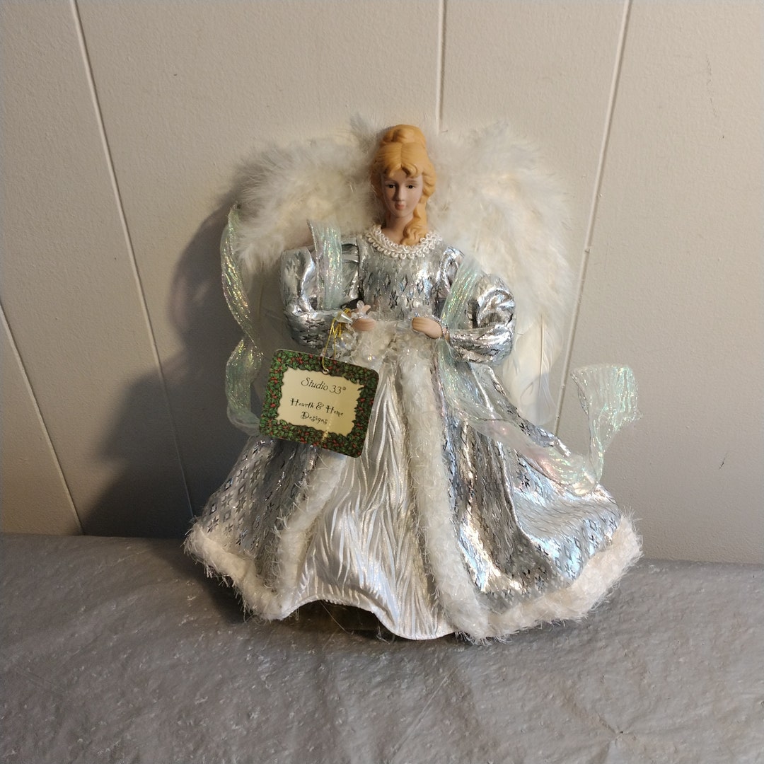 Studio 33 Vintage Porcelain Angel Tree Topper With Feathers - Etsy