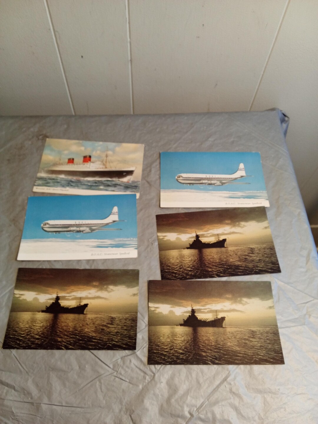 6 Vintage Postcards, BOAC Stratocruiser Speedbird, USS Iowa Battleship ...