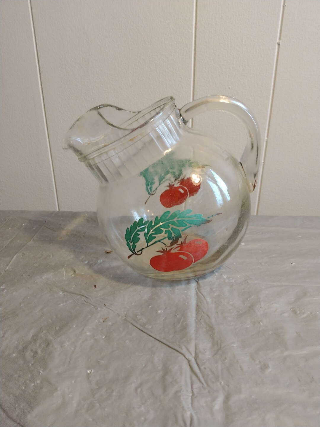 Vintage Slanted Glass Pitcher With Tomatoes, Drink Pitcher - Etsy