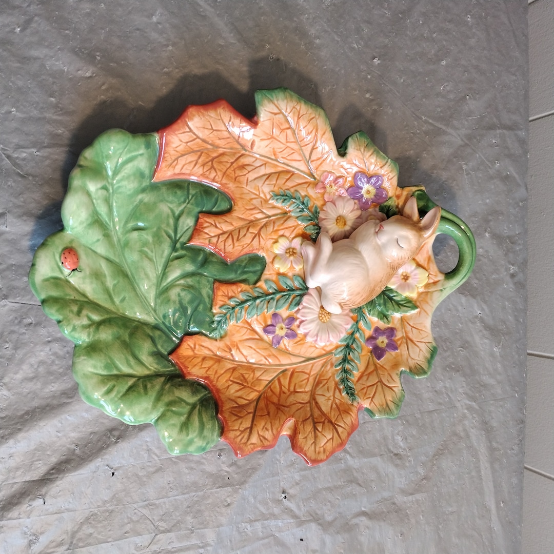 Vintage Fitz and Floyd Rabbit Plate, Sleeping Rabbit Ladybug Decorative ...