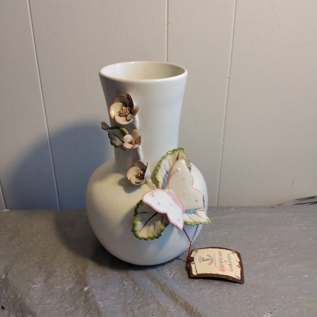 Vintage Capodimonte Italy Butterfly Flower Art Pottery Vase With Tag - Etsy