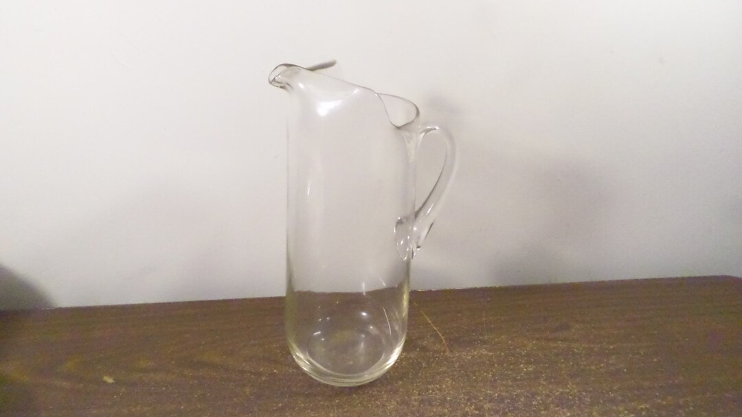 12 Vintage Drink Pitcher, Applied Handle, Clear Glass Pitcher - Etsy