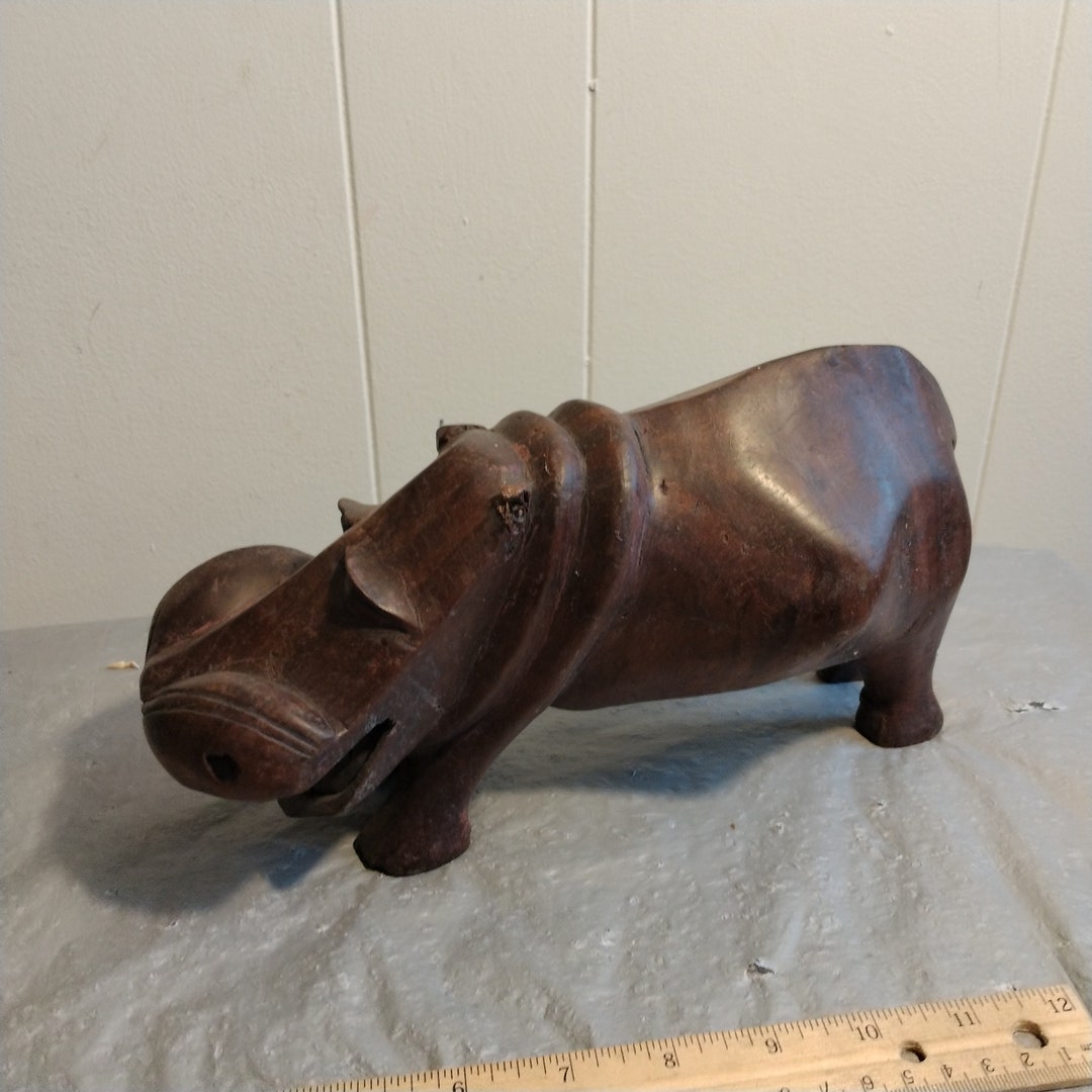 Vintage Wood Carved Hippopotamus Hippo Figurine Made in Malawi Africa ...