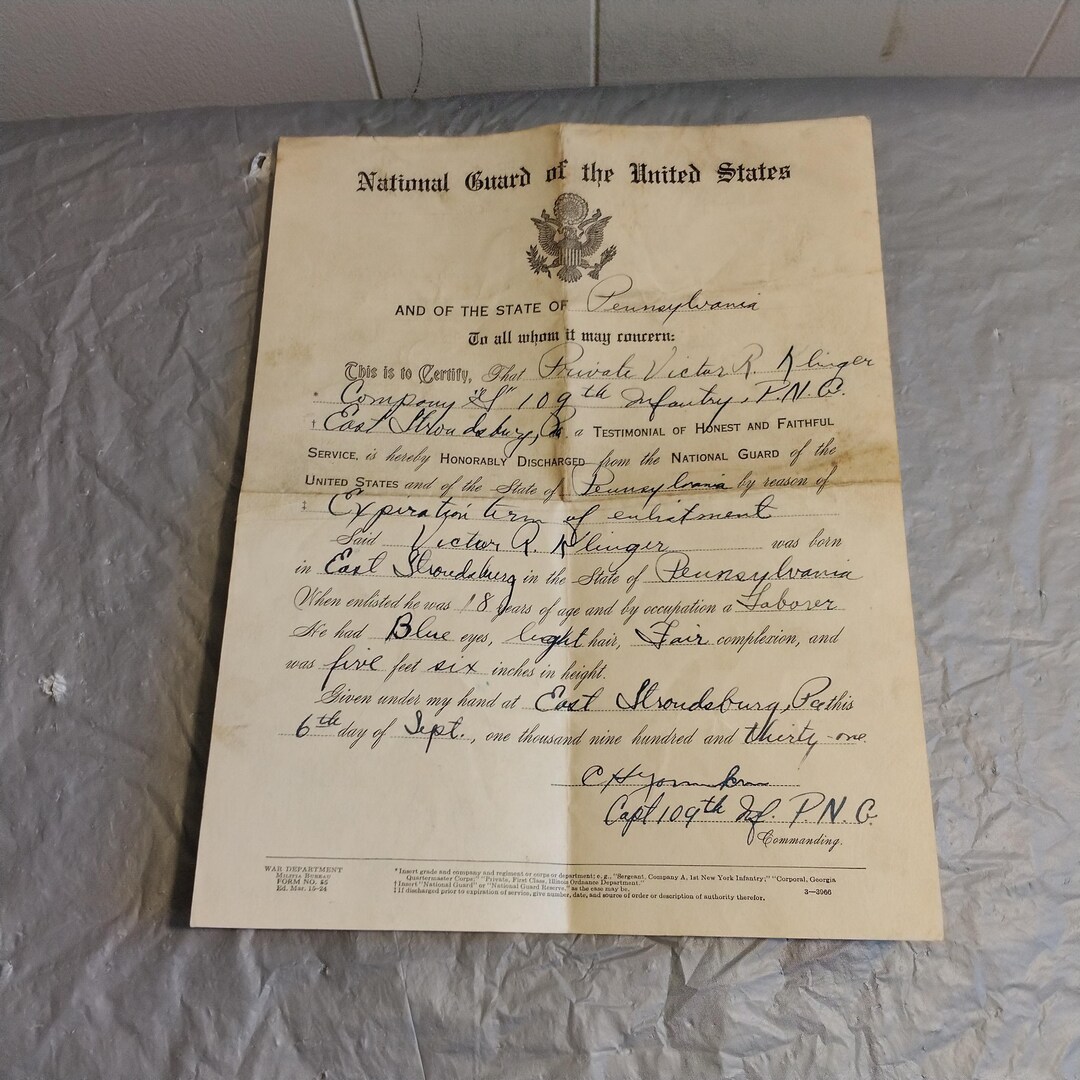 1931 National Guard Military Discharge Papers, Read Description - Etsy