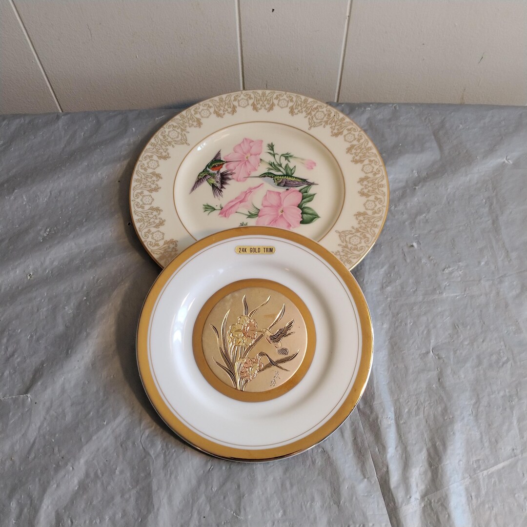2 Vintage Hummingbird Plates, 22K Japan Chokin Plate, 1980s Lenox Ruby ...