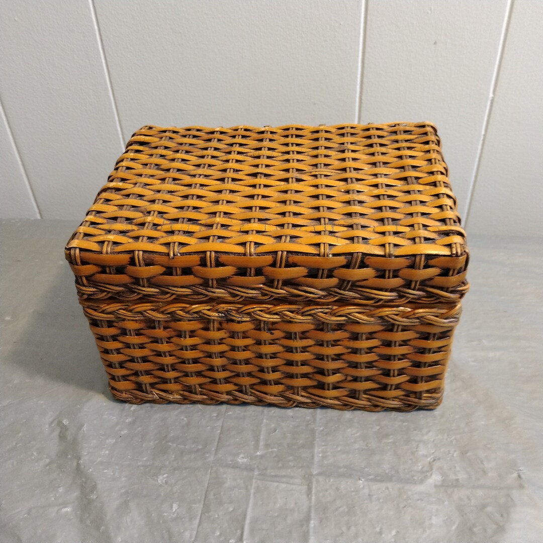 7x 5x4.25" Vintage Wicker & Wood Box, Recipe Box, Storage Keepsake Box ...