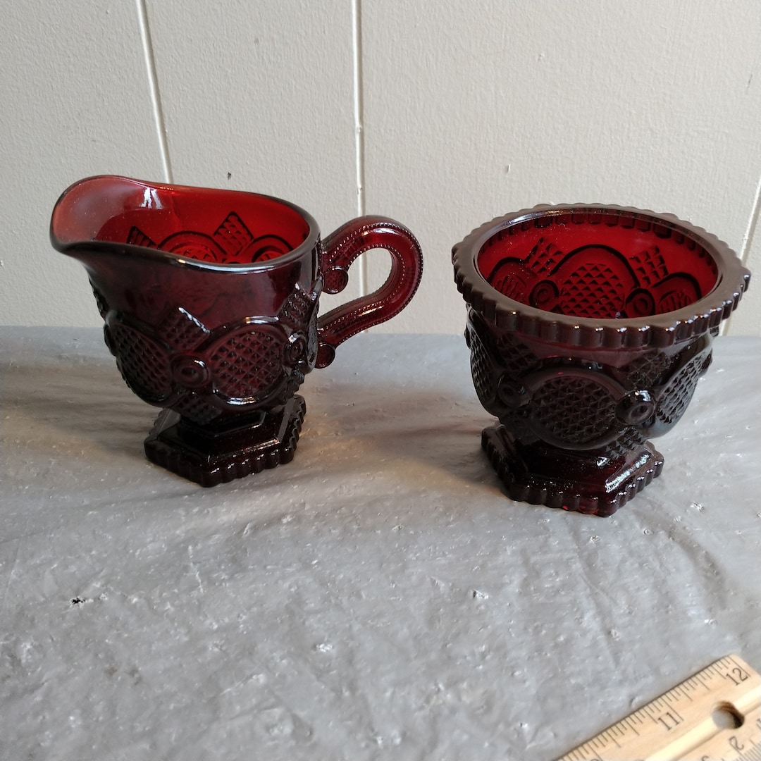 Vintage Avon Ruby Red Creamer & Sugar Set - Etsy