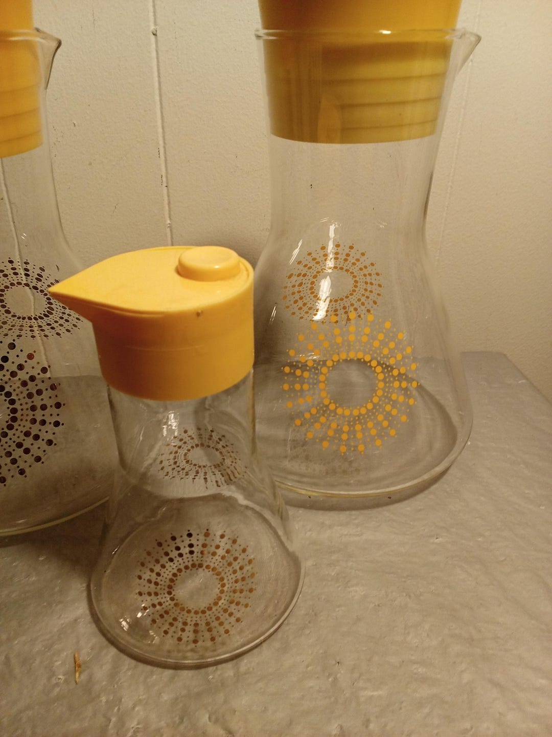 3pc Vintage Pyrex Sunburst Atomic Decanters & Syrup Sugar Creamer - Etsy