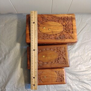 3 Carved Wooden Nesting Boxes With Metal Inlay, Wood Trinket Boxes - Etsy
