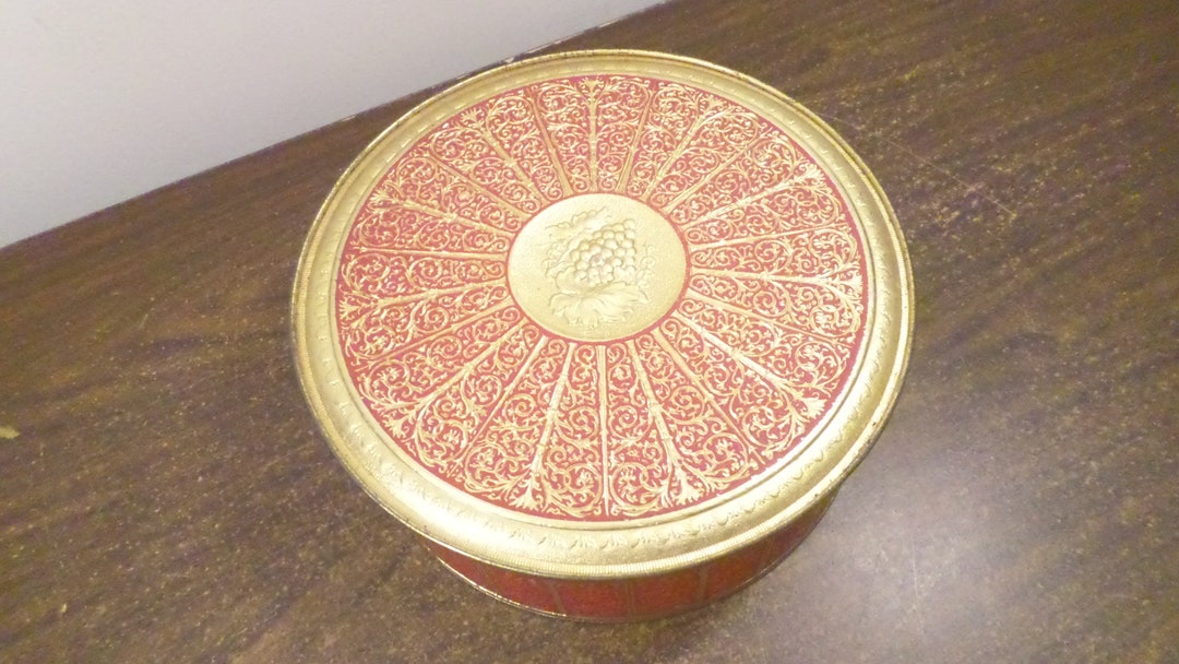 Vintage Tin Guildcraft Red & Gold Grape Leaf Design Tin - Etsy