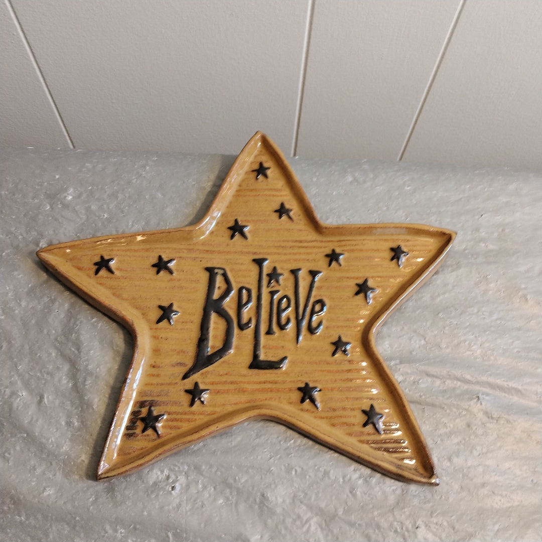 Ceramic BELIEVE Plate, Santa Cookie Plate, Star Shape Inspirational ...