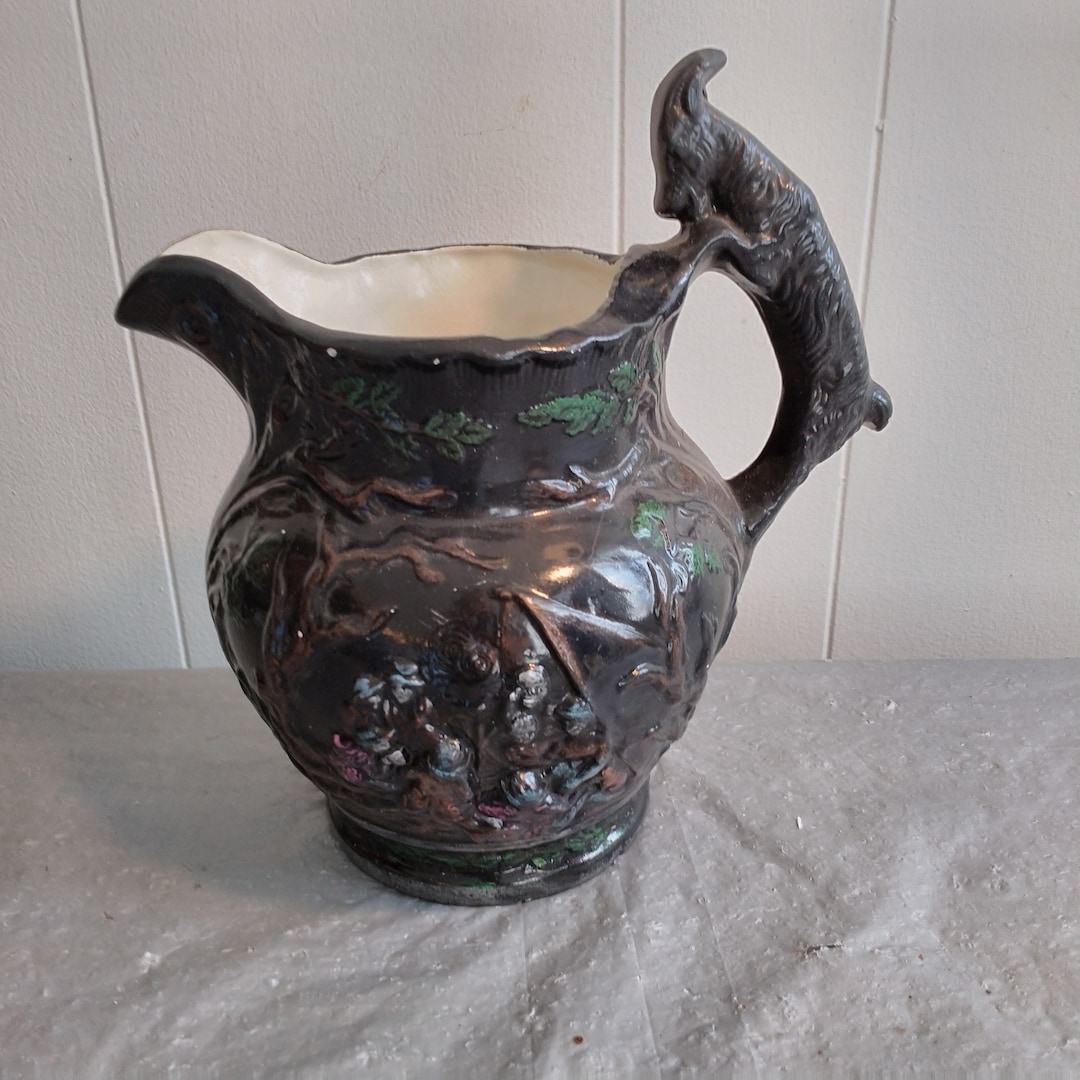 Vintage Ceramic Ram Handle Pitcher With Figural Relief Design - Etsy