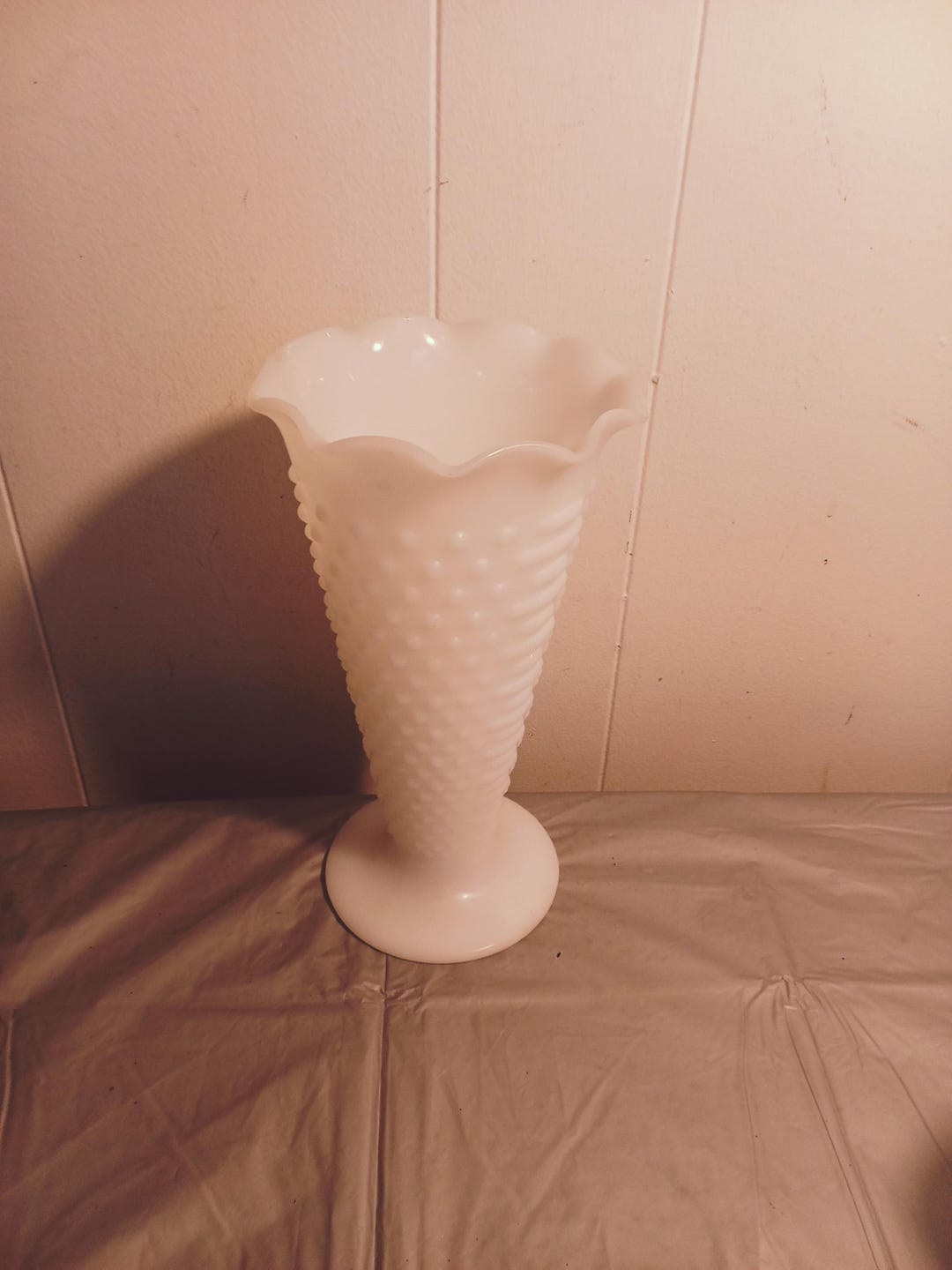 9.5" Milk Glass Hobnail Wavy Edge Trumpet Vase - Etsy