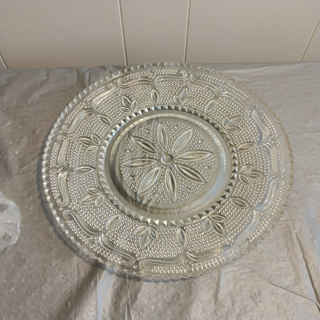 Vintage Raised Dot Platter, Flower Floral Center 11 3/8", Clear Glass ...