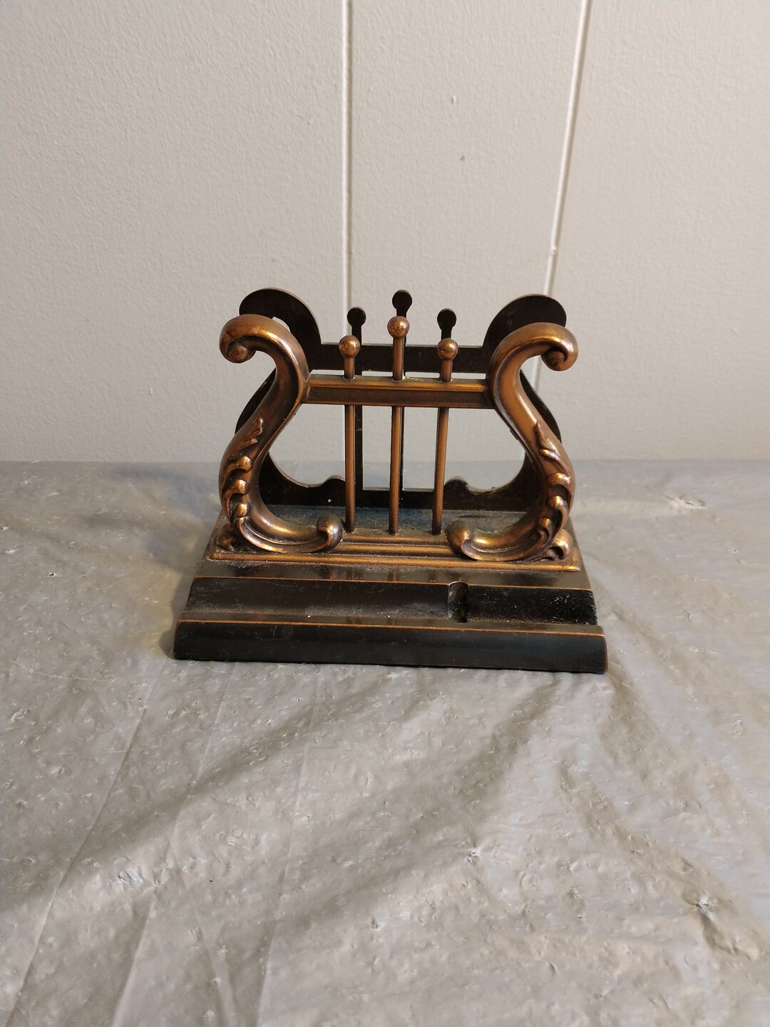 Vintage Metal Lyre Harp Paper & Pen Holder - Etsy