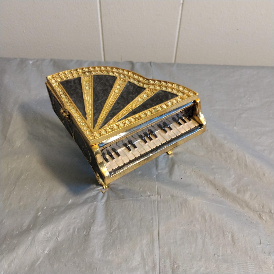 Black Metallic Metal Piano Music Box With Rhinestones - Etsy