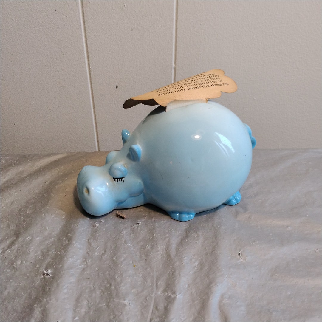 Vintage Blue Hippo Hippopotamus Piggy Bank Ceramic - Etsy