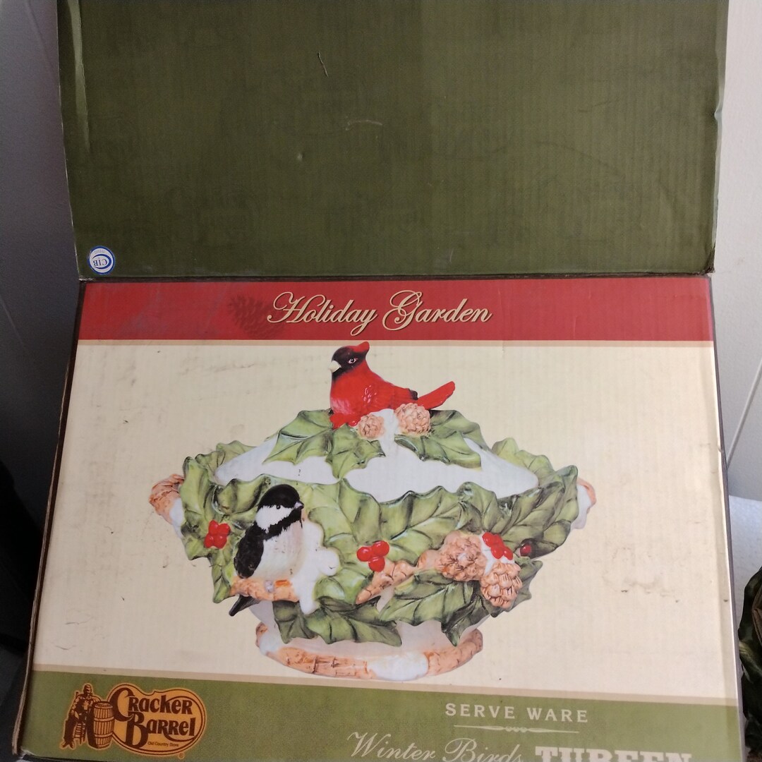 Vintage Cracker Barrel Winter Birds Soup Tureen, Cardinal Chickadee ...