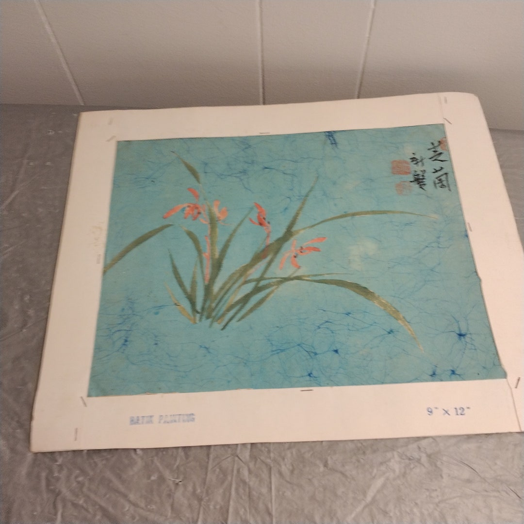 Vintage Batik Painting Oriental Floral Painting - Etsy