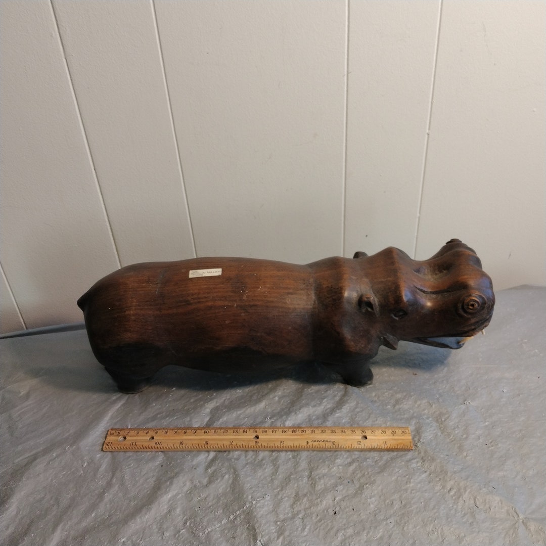 Large Vintage Wood Carved Hippo With Teeth, Malawi Africa Carved ...