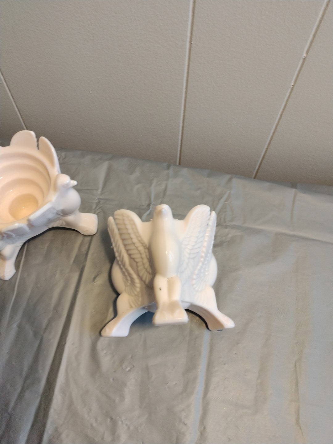 Pair Jeannette Shell Pink Milk Glass Eagle Dove Candle Holder, Mythical ...