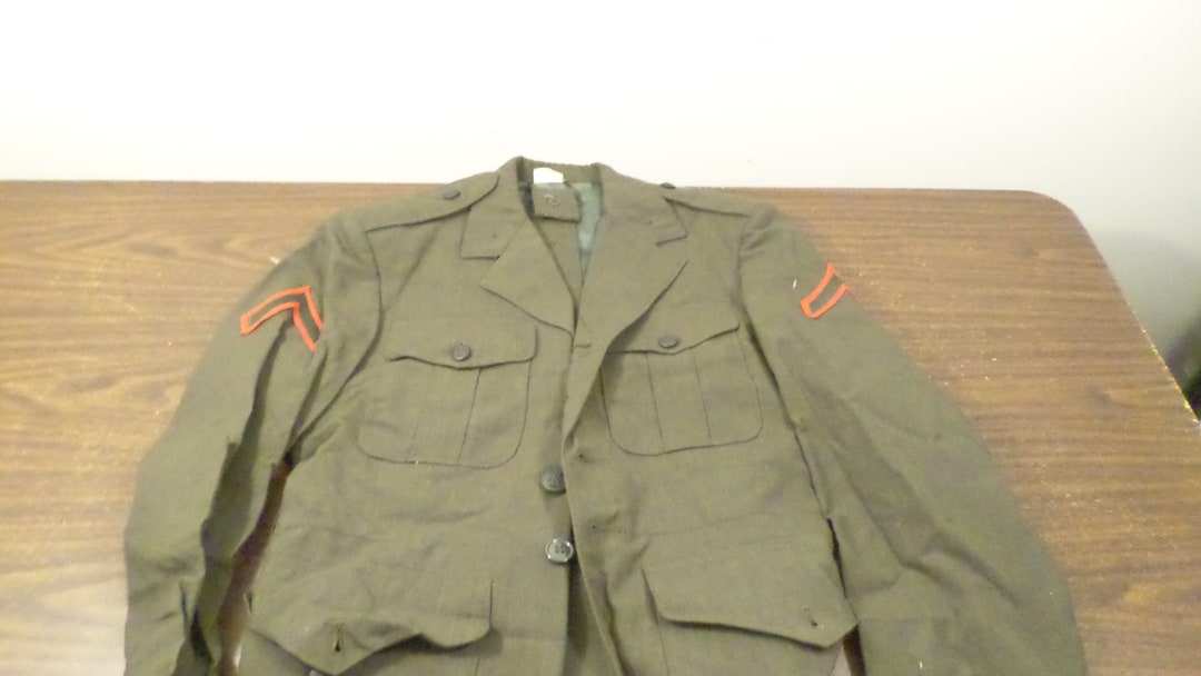 Vintage USMC Marine Corps Poly Wool Coat Tropical Green, Military Dress ...