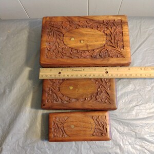 3 Carved Wooden Nesting Boxes With Metal Inlay, Wood Trinket Boxes - Etsy