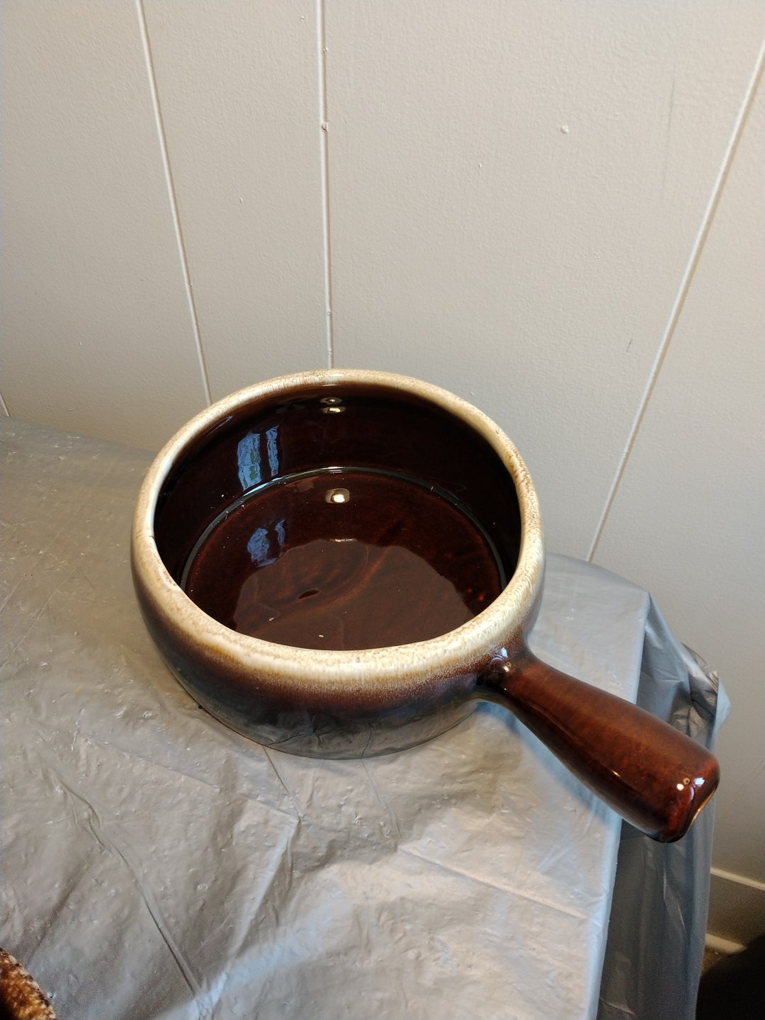 Vintage Brown Chamber Bowl, Bowl With Handle, Drip Glaze - Etsy