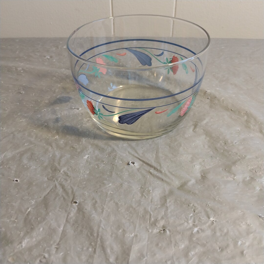 Libbey Poppies on Blue Glass Bowl - Etsy