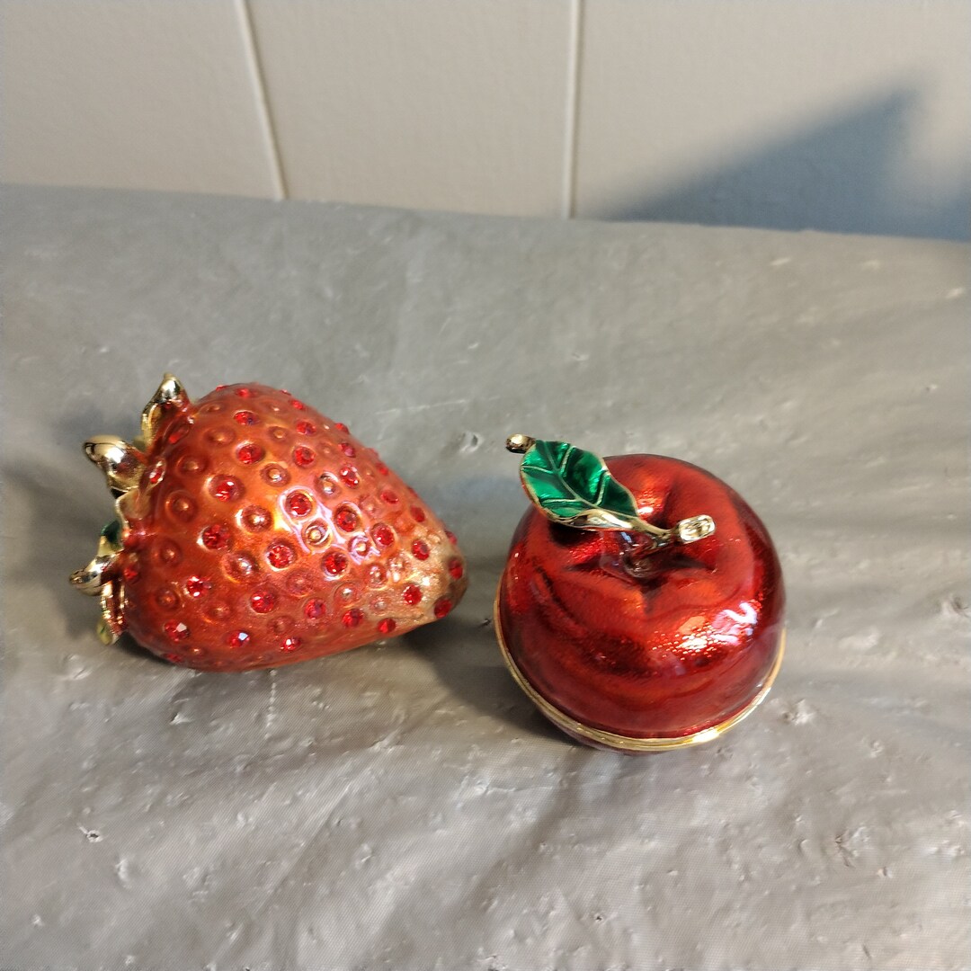 2pc Bejeweled Strawberry Trinket Box & Enamel Trinket Box - Etsy