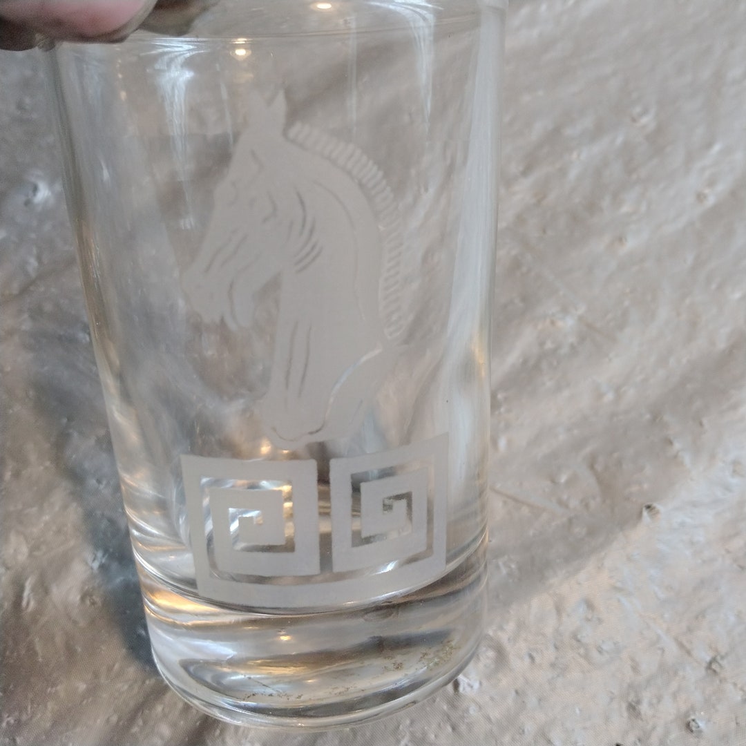 2 Vintage Greek Key Horse Glasses, Drink Juice Glasses - Etsy