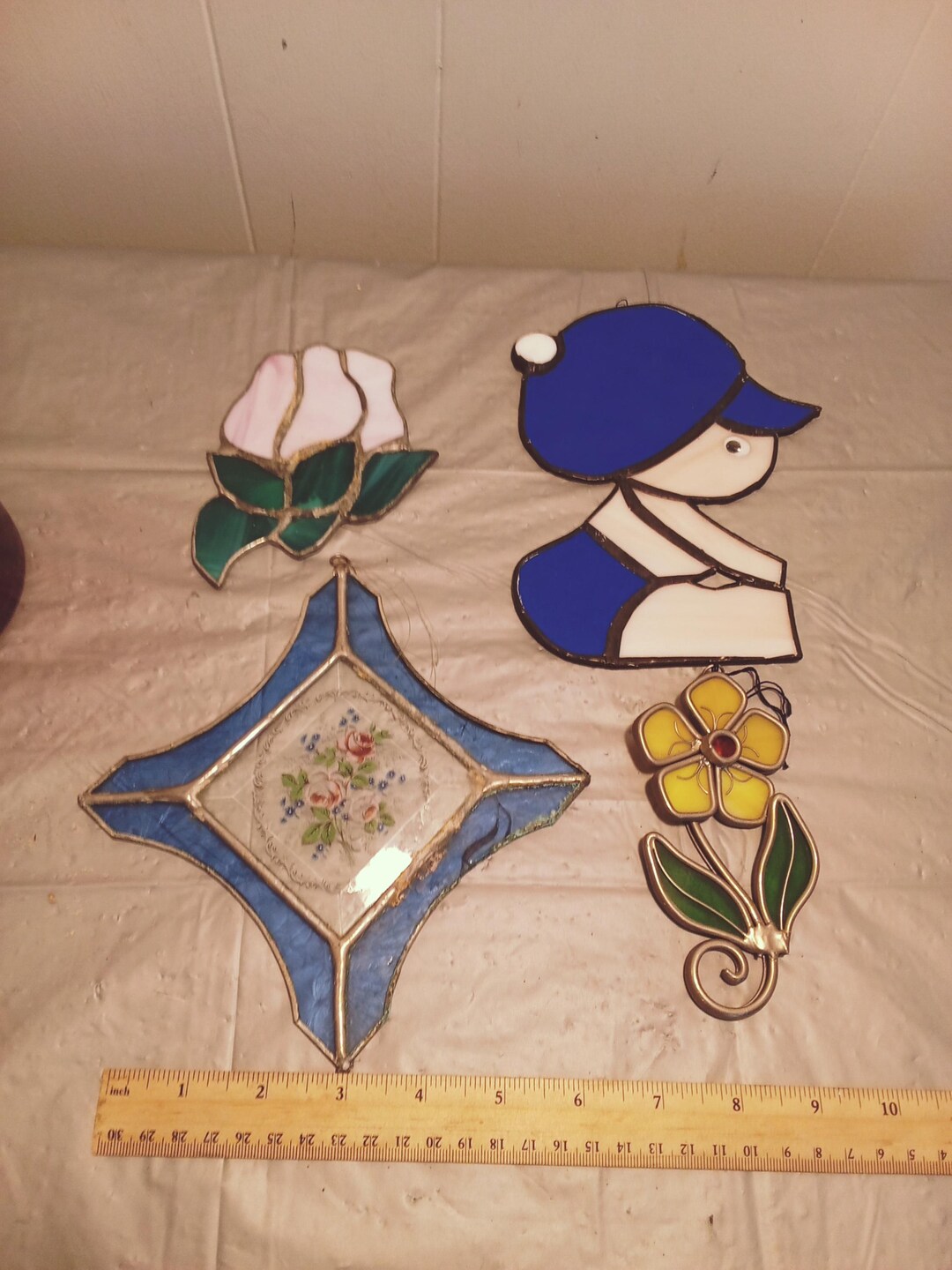 Lot of Stained Glass Suncatchers Figure Flowers, Read Description - Etsy