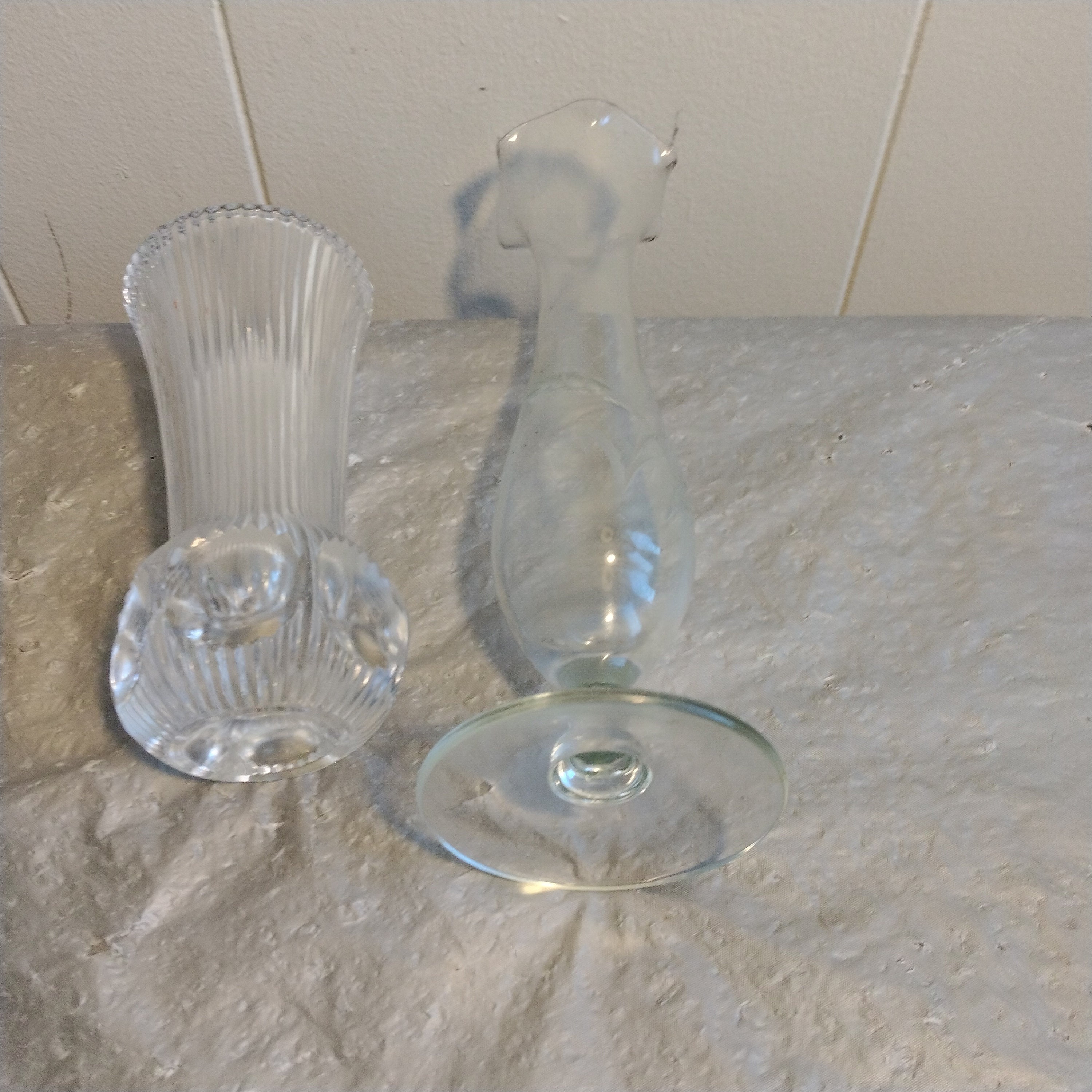 2 Vintage Glass Bud Vase, Ribbed Thumb Print Vase, Etched Glass Vase - Etsy
