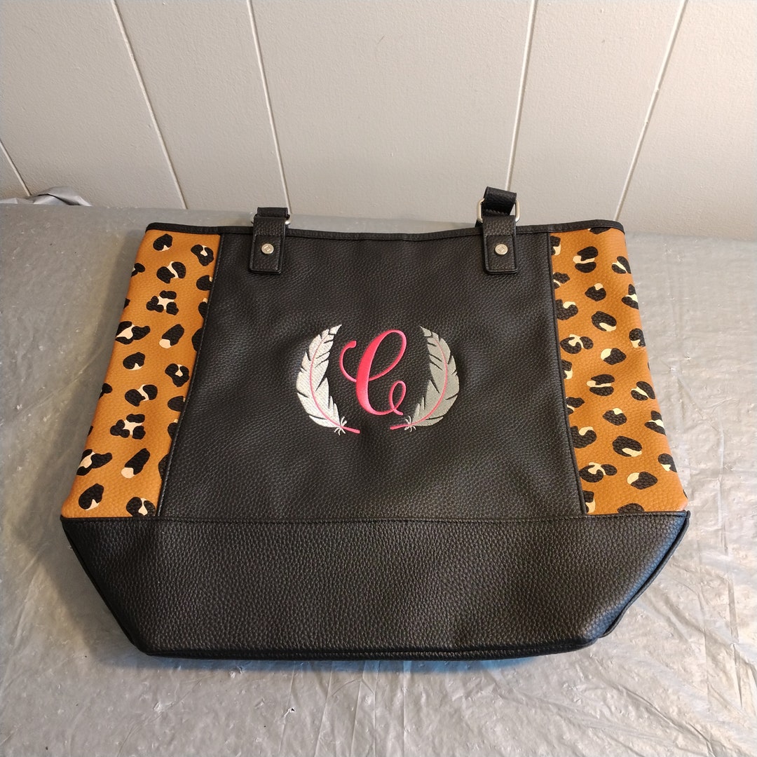 NOS Thirty One Black Beauty Pebble Tote, Leopard Shoulder Bag Tote With ...