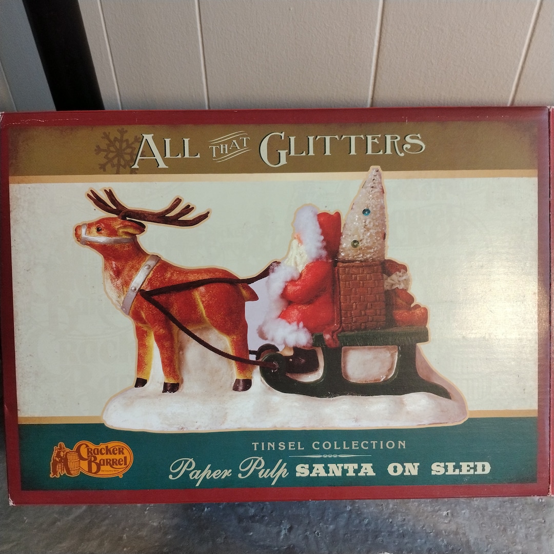 Vintage Cracker Barrel Paper Pulp Santa on Sled Figure, Christmas Decor ...