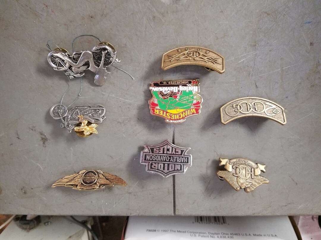 8 Different Harley-davidson & Motorcycle Pins Pinbacks HOG Grove's ...