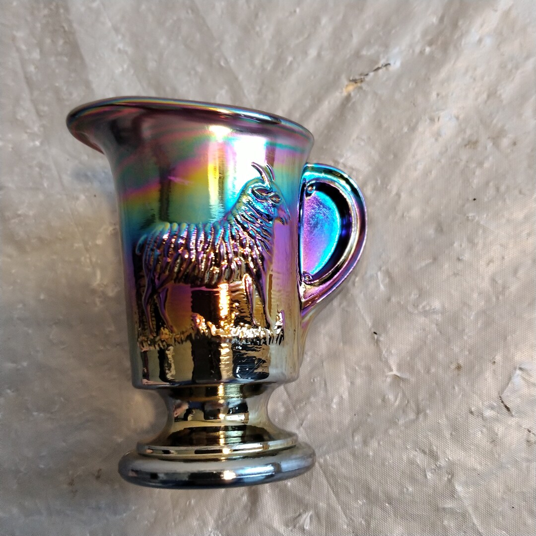 Vintage Amythyst Iridescent Glass Ram Art Glass Pitcher, Miniature ...