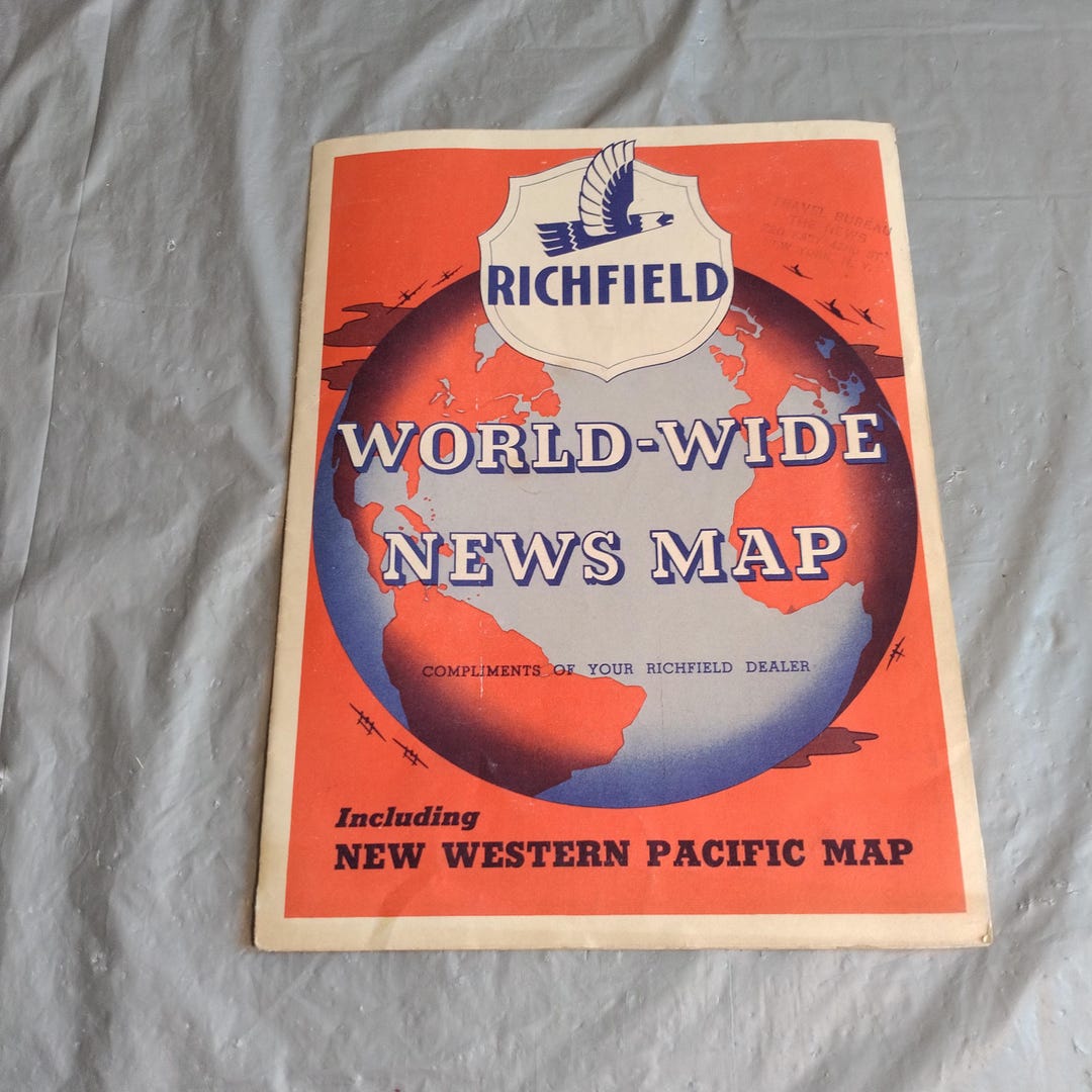 Vintage Richfield World Wide News Map, Look & Read Description - Etsy