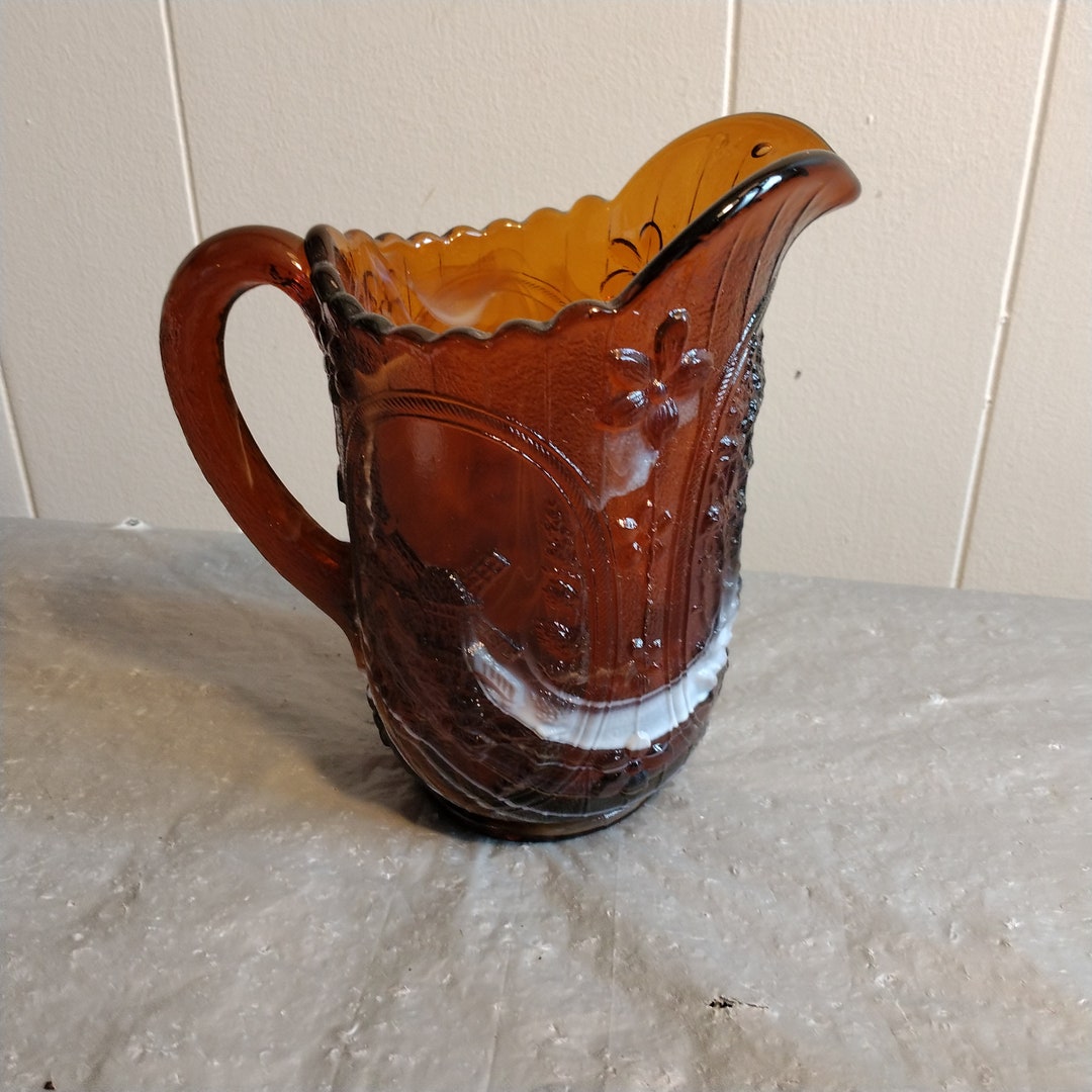 Vintage Brown Slag Glass Windmill Pitcher - Etsy